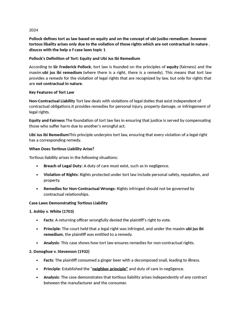 Torts - 1 | PDF | Tort | Negligence