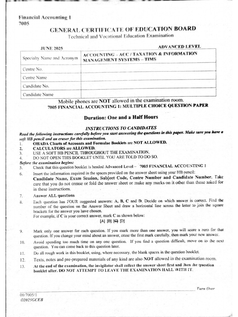 2025 Financial Accounting Paper 1 Pdf