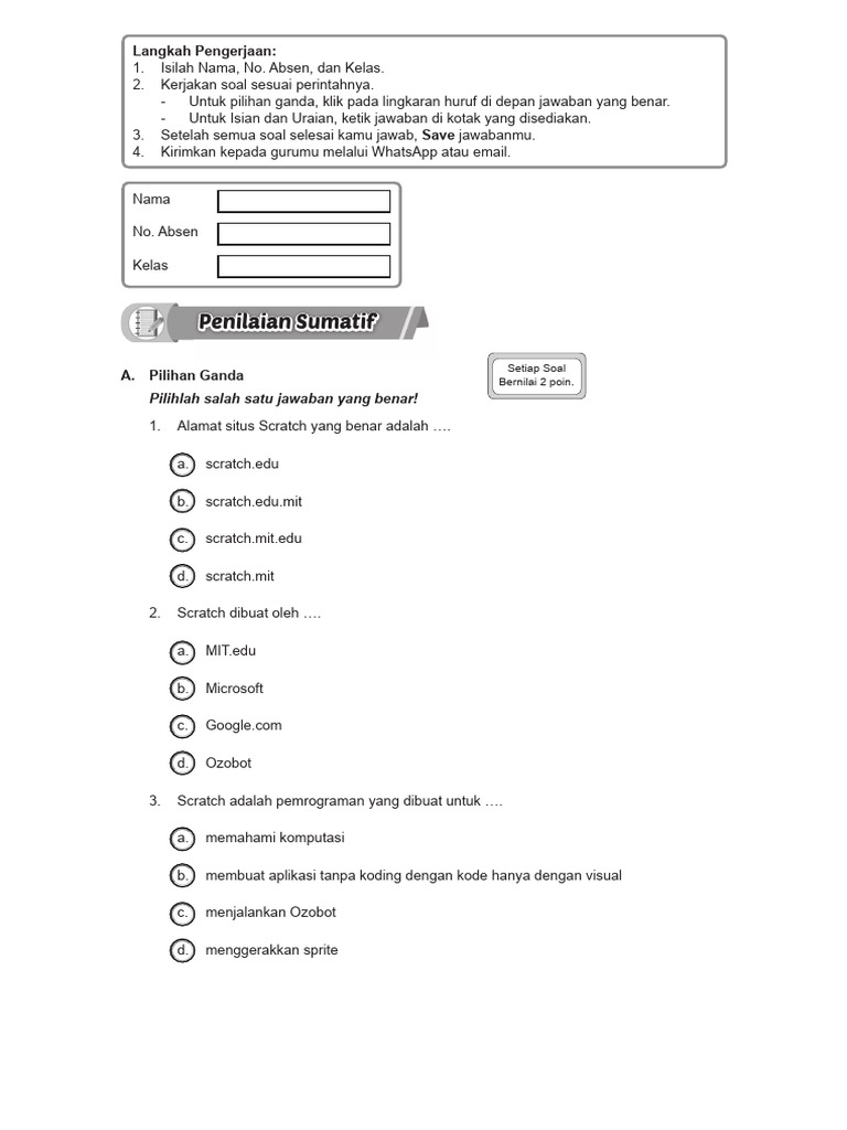 SMP Informatika Kelas 8 Penilaian Sumatif 7 | PDF