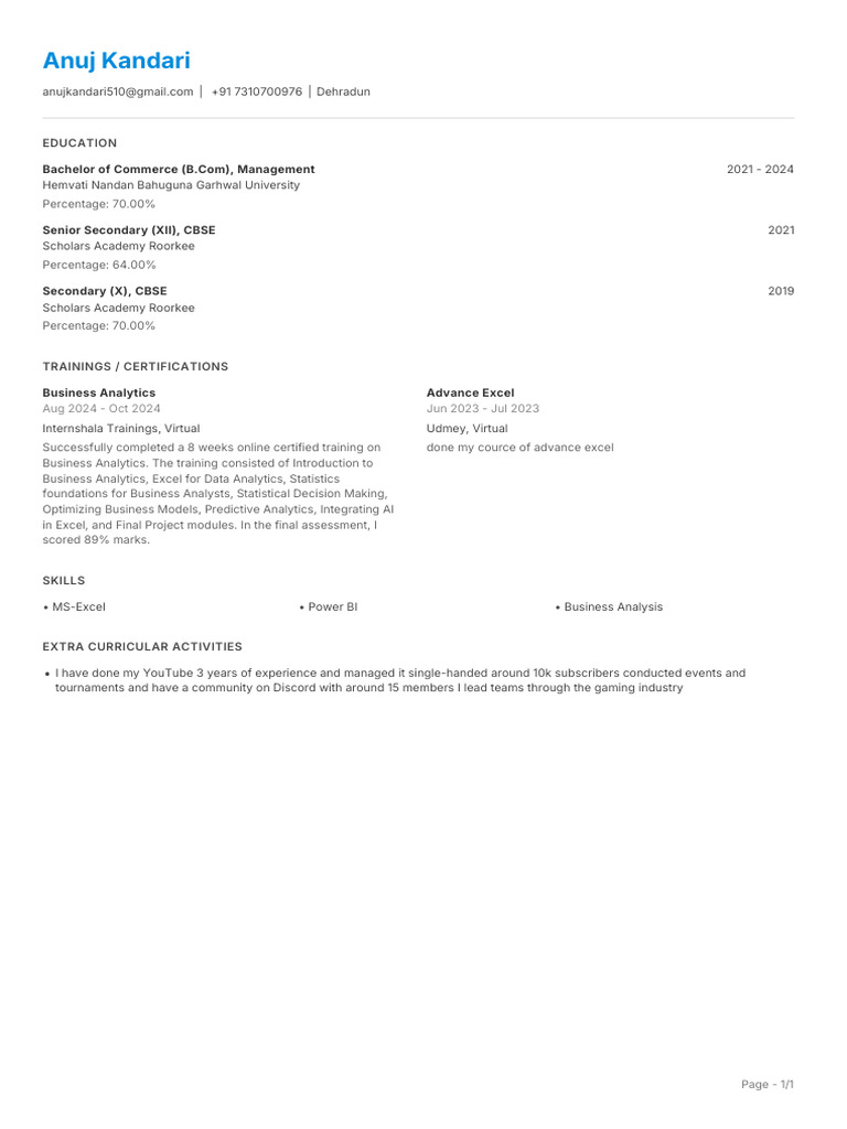 AnujKandari InternshalaResume | PDF