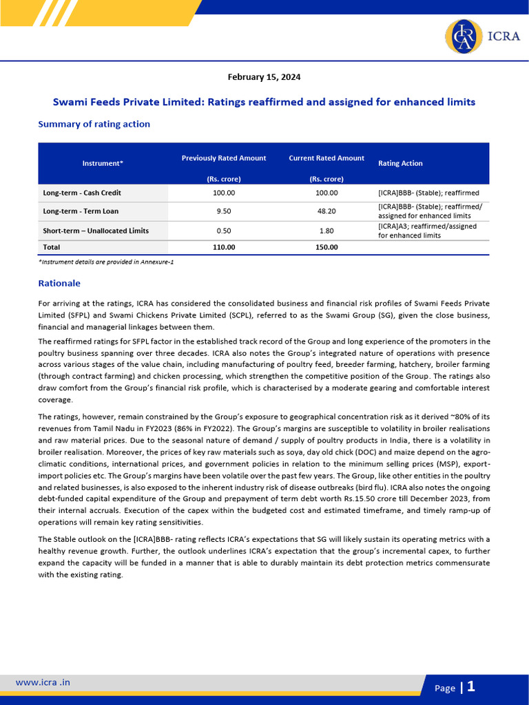 Swami Feeds Private Limited | PDF | Credit Rating Agency