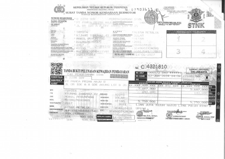 STNK Pajak B 2238 SOY (2024) | PDF