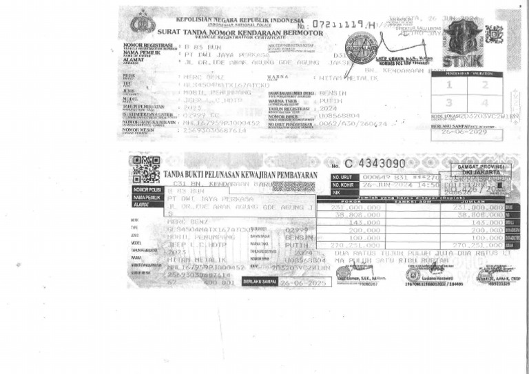 STNK Pajak B 85 Bun (2024) | PDF