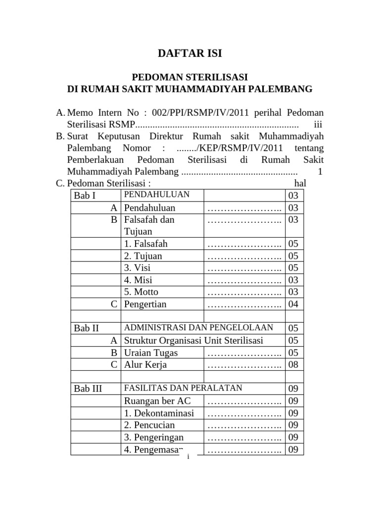 Daftar Is1 Pedoman Sterilisasi | PDF