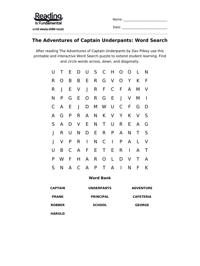 The Adventures of Captain Underpants Word Search | PDF
