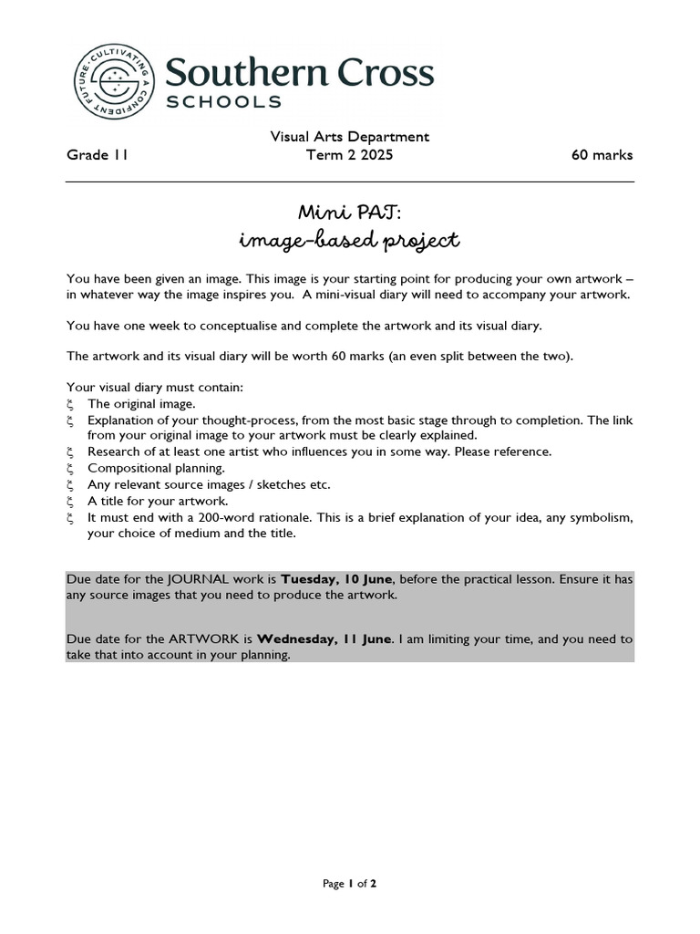 Grade 11 Visual Arts Mini PAT Guide | PDF | Communication | Learning