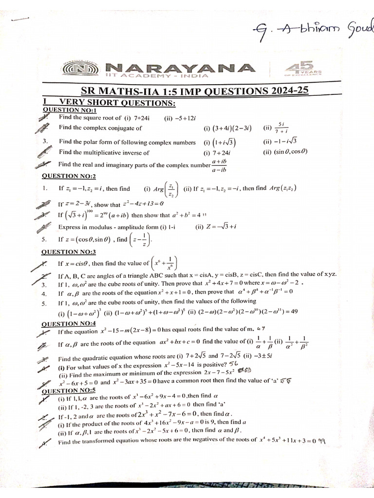 SR Maths Iia 1-5 Imp Questions 2024-25 | PDF