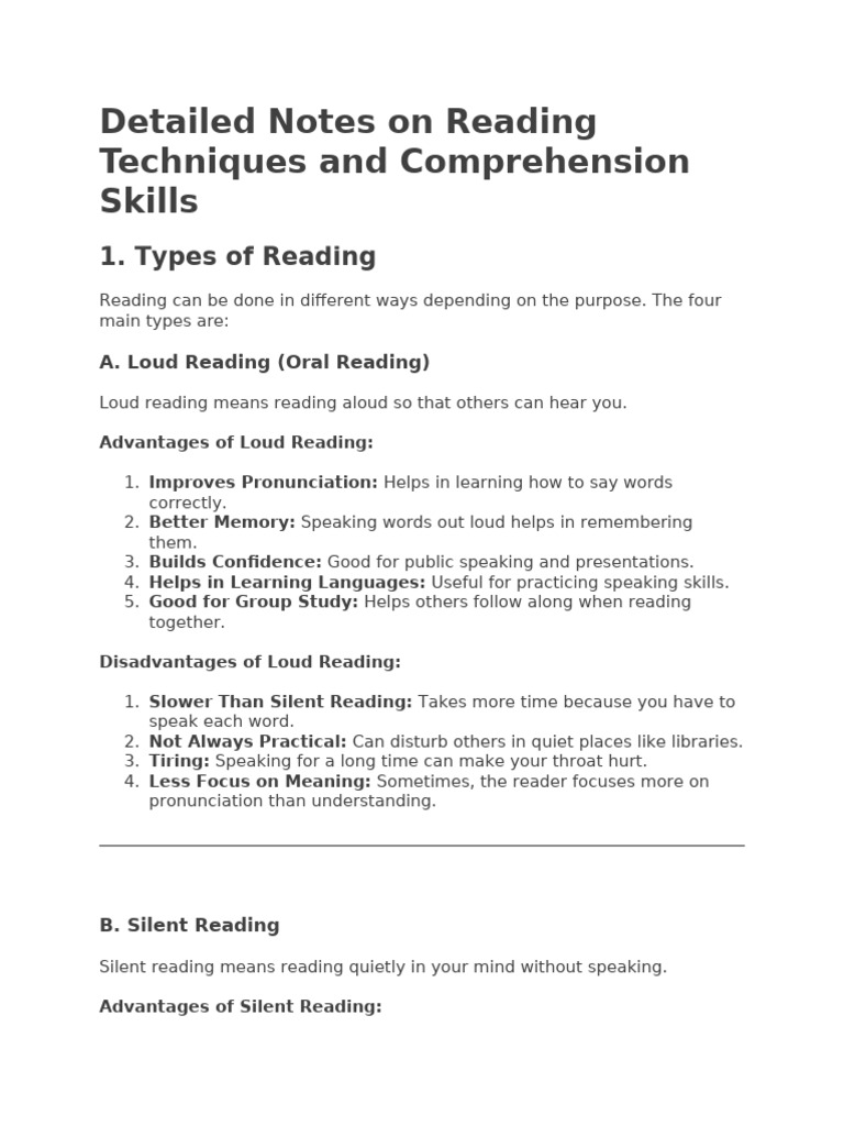 Detailed Notes On Reading Techniques and Comprehension Skills | PDF ...