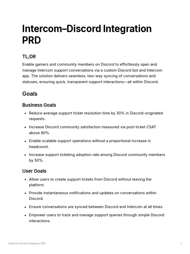 Intercom and Discord Integration PRD - 3 | PDF | Internet Forum | Computing