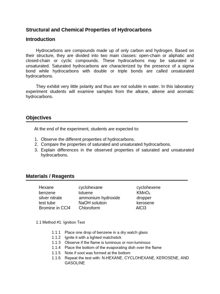Structural and Chemical Properties of Hydrocarbons | PDF | Hydrocarbons ...