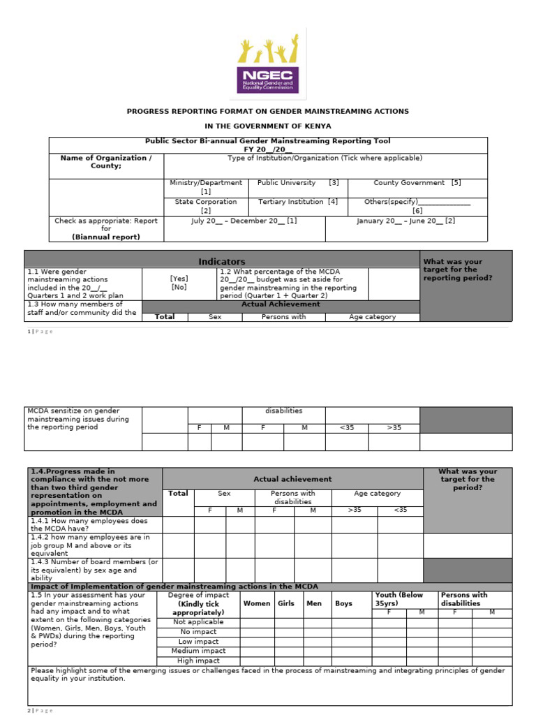 Gender Mainstreaming Progress Report Kenya | PDF | Identity Politics ...