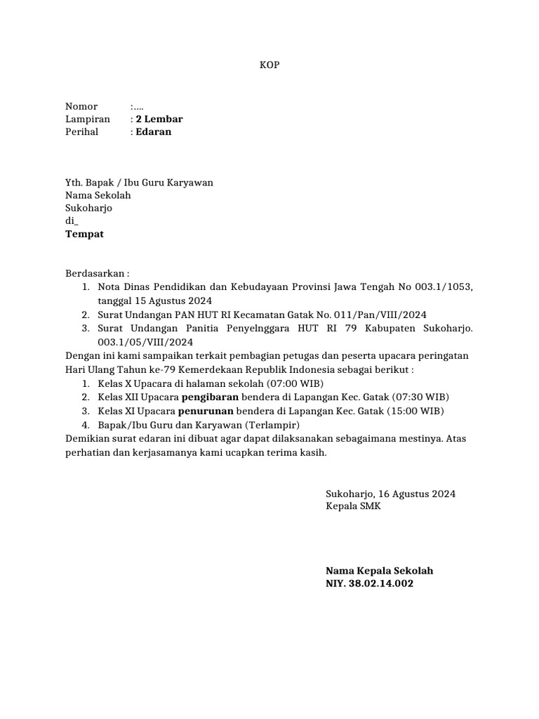 Surat Edaran Hutri 17 Agustus | PDF