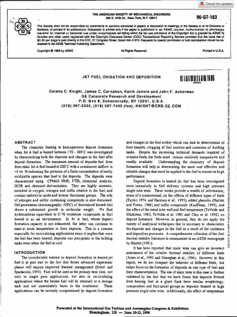 Jet Fuel Oxidation and Deposition | PDF | Gas Chromatography | High ...