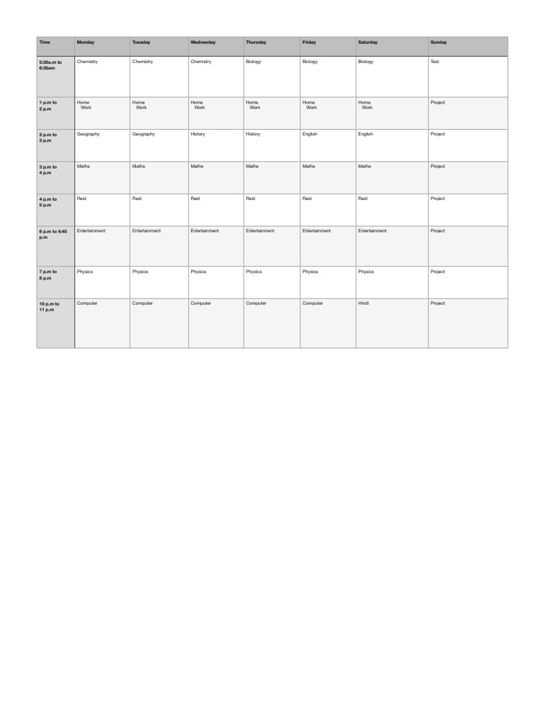 Weekly Study Schedule Overview | PDF