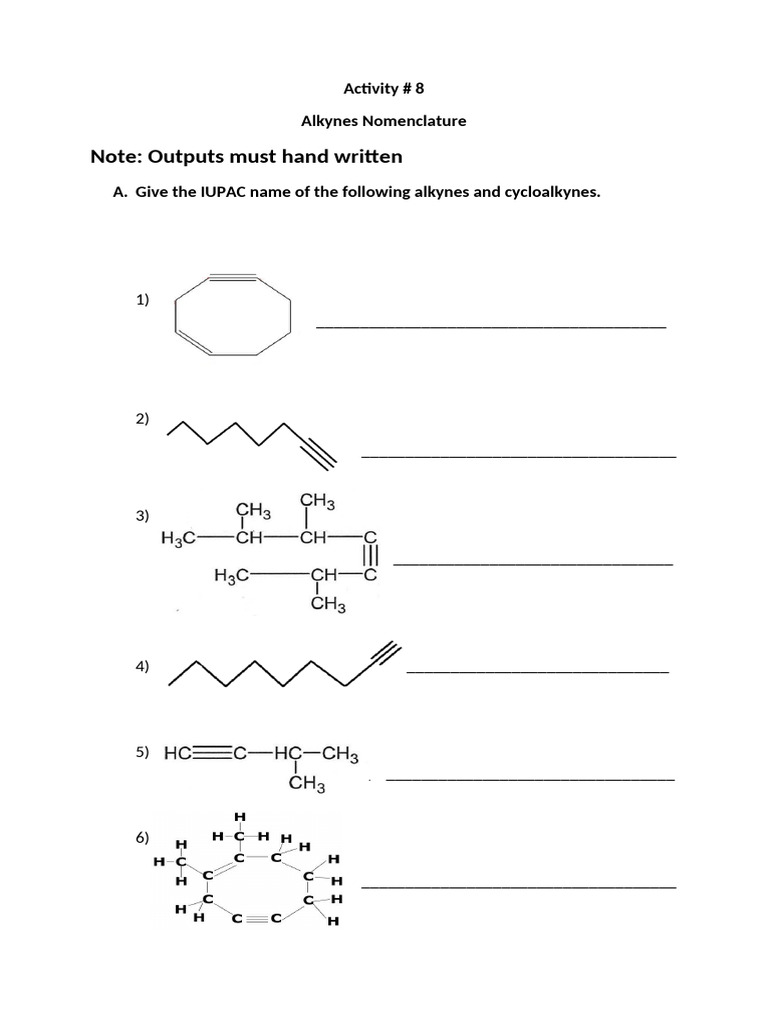 Activity 7 Alkynes Nomenclature | PDF