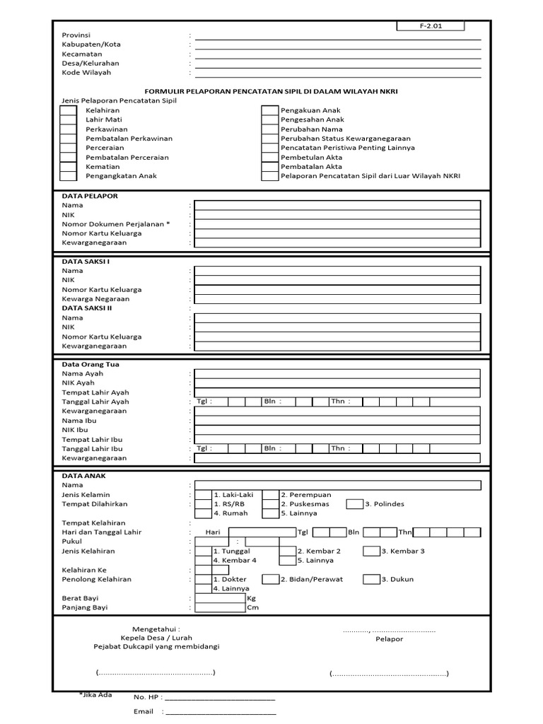 F2.01 Akte Kelahiran | PDF
