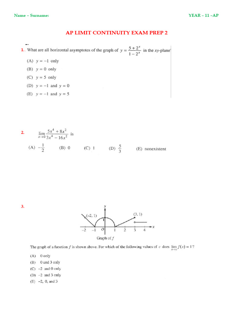 Lımıt Contınuıty Exam Prep 2 | PDF