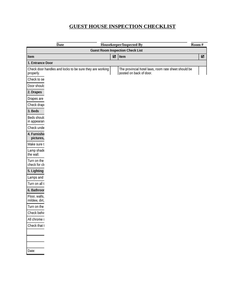 Guest House Inspection Checklist Guide | PDF