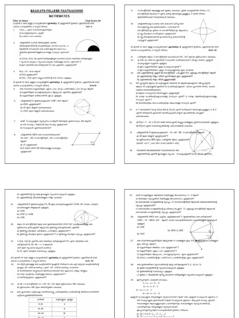 SSLC Maths Sample Question Paper | PDF