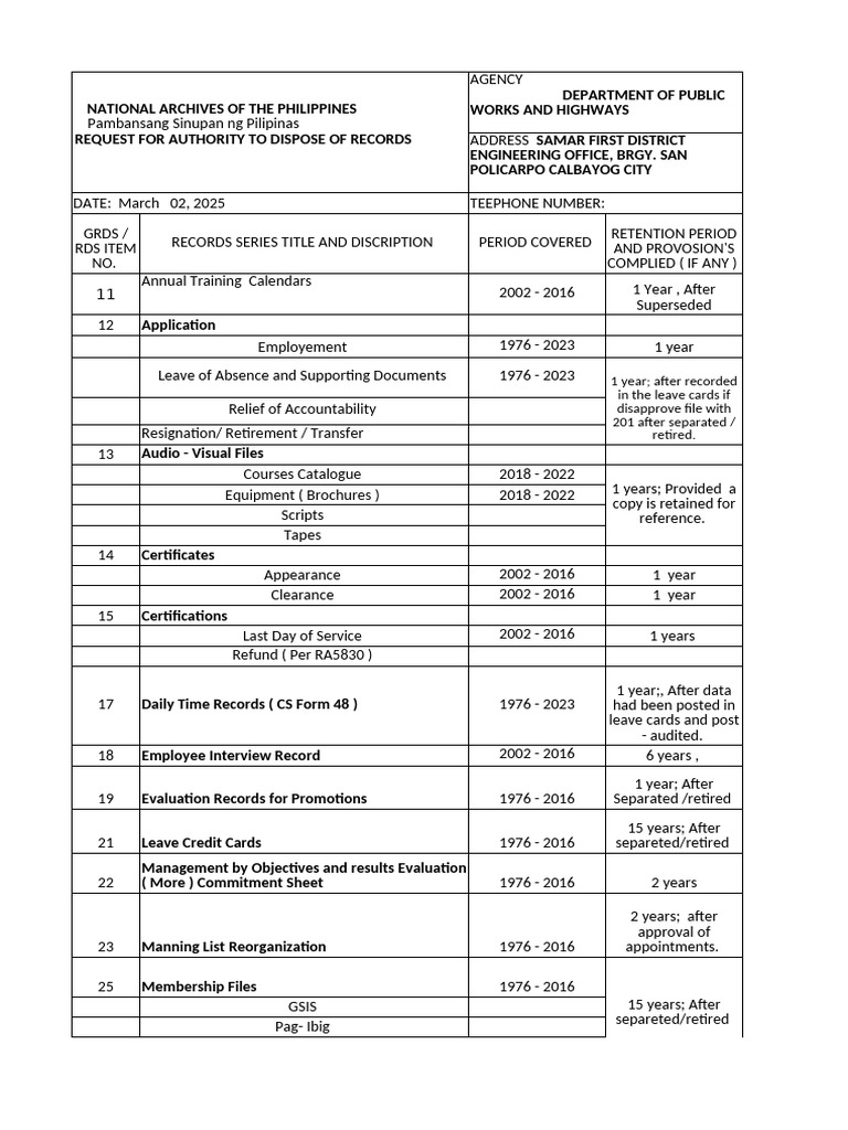 Request For Authority To Dispose of Records | PDF | Receipt | Business