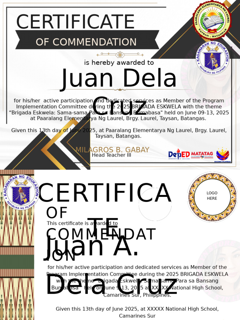 Brigada Eskwela Certificates | PDF
