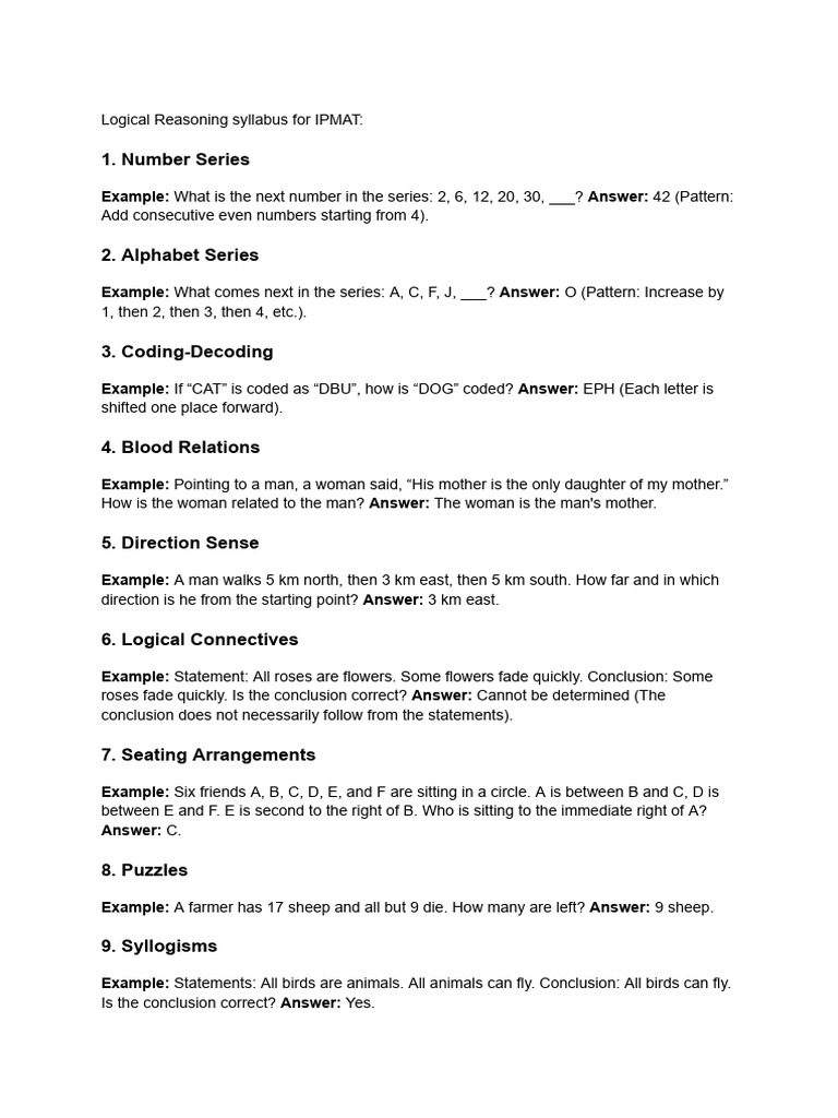 Logical Reasoning Syllabus | PDF