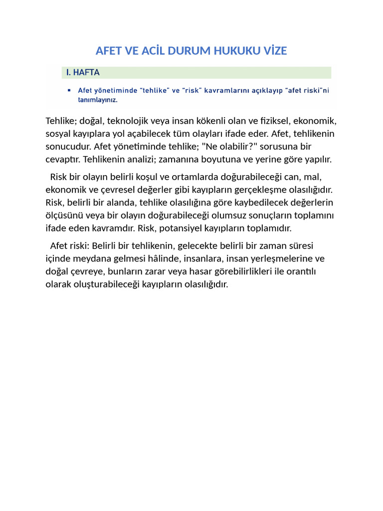 Afet Ve Acil Durum Vize | PDF