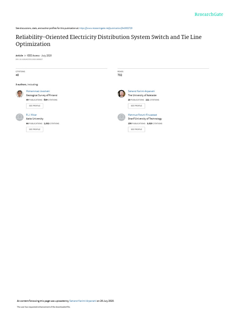 Reliability-Oriented Electricity Distribution System Switch and Tie Line Optimization | PDF ...