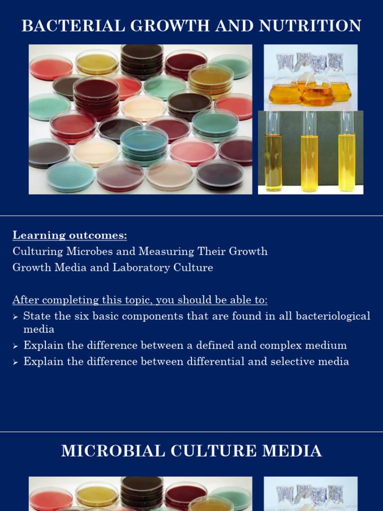 Topic 4 - Part 1 Microbial Media | PDF | Growth Medium | Agar