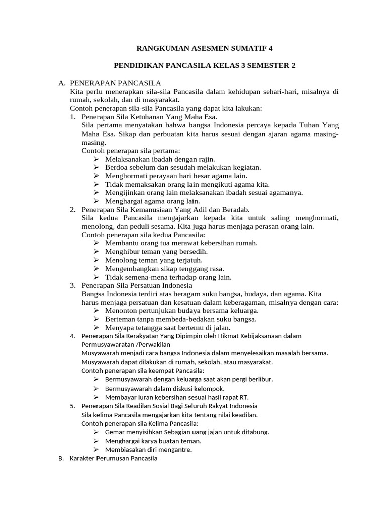 Rangkuman Asesmen Sumatif 4 Pendidikan Pancasila | PDF