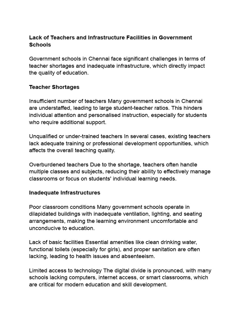 Teacher Shortages in Chennai Schools | PDF | Teachers | Classroom