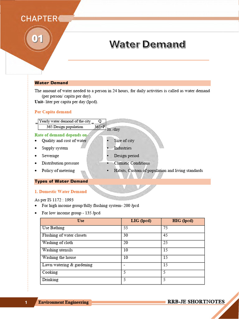 Water Demand in Civil Engineering | PDF | Water Purification | Filtration