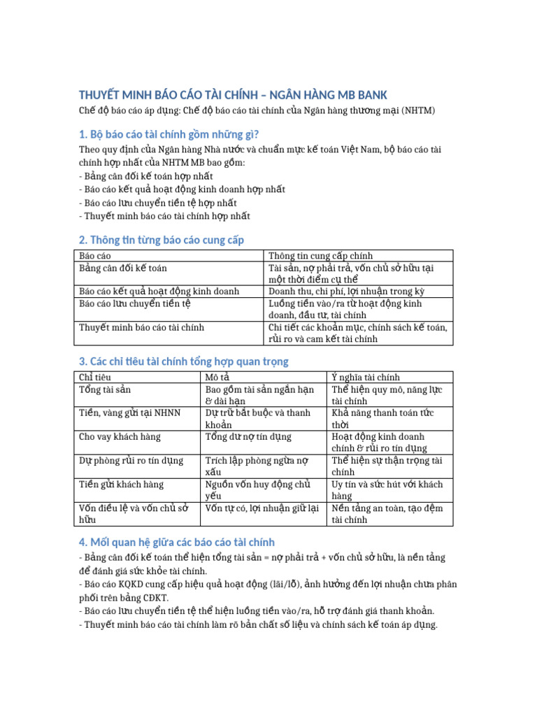 Thuyet Minh BCTC MB Bank | PDF