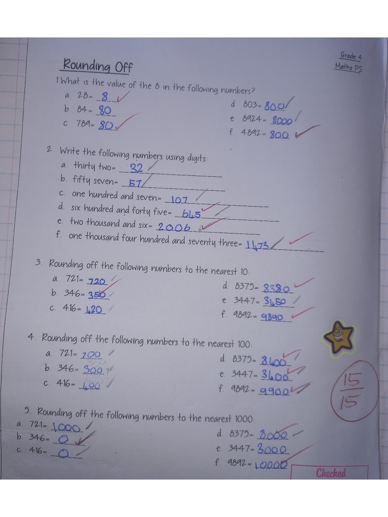 Rounding - Class Test - Grade 4 2024 | PDF