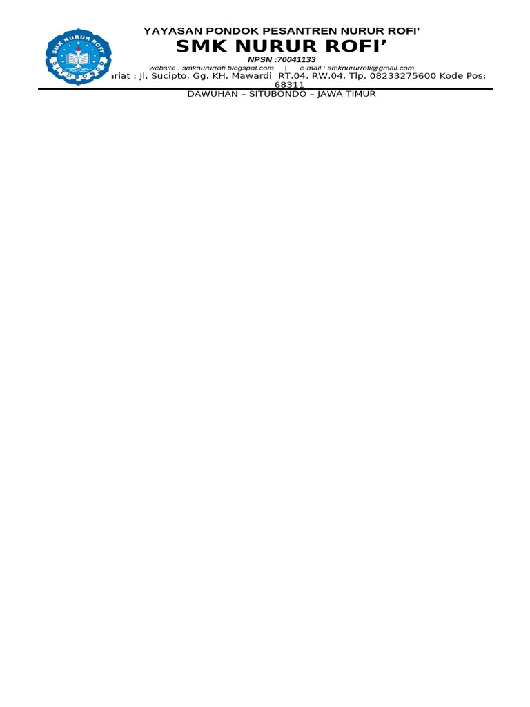 Kop SMK Nurur Rofi' | PDF