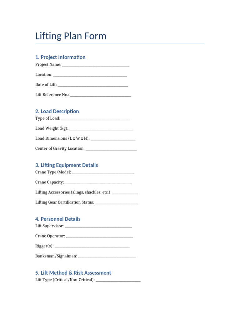 Lifting Plan Form | PDF