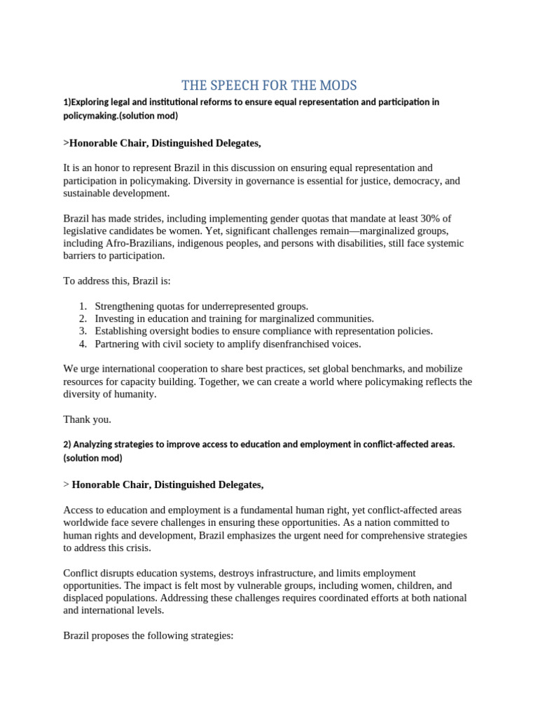 The Speech for the Mods | PDF | Peacebuilding | Governance