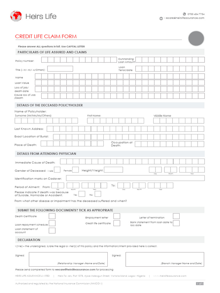 Credit Life Claim Form Submission Guide | PDF | Insurance | Life Insurance