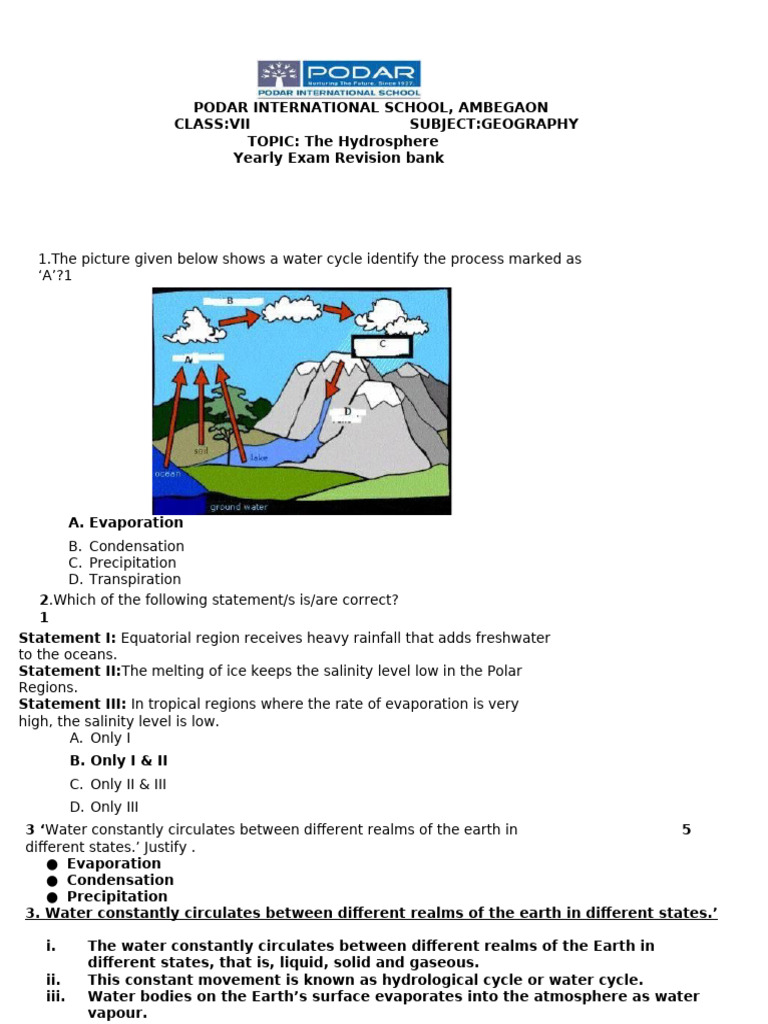 Hydrosphere Geography Revision for Class VII | PDF | Water | Water Cycle