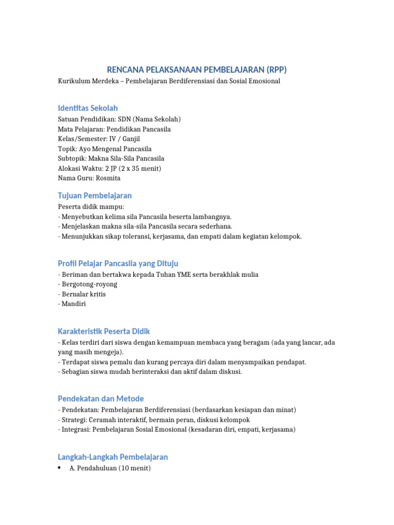 RPP Pendidikan Pancasila Rosmita | PDF