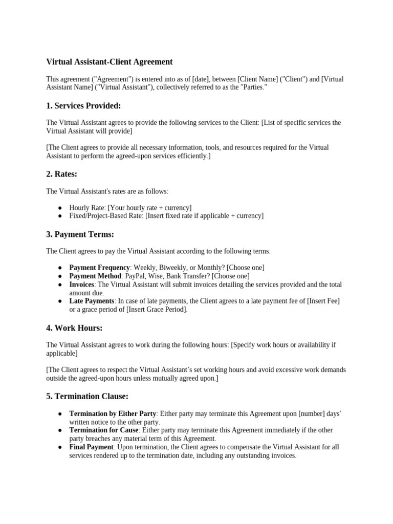 (Sample) VA-Client Contract Template | PDF | Mediation | Arbitration