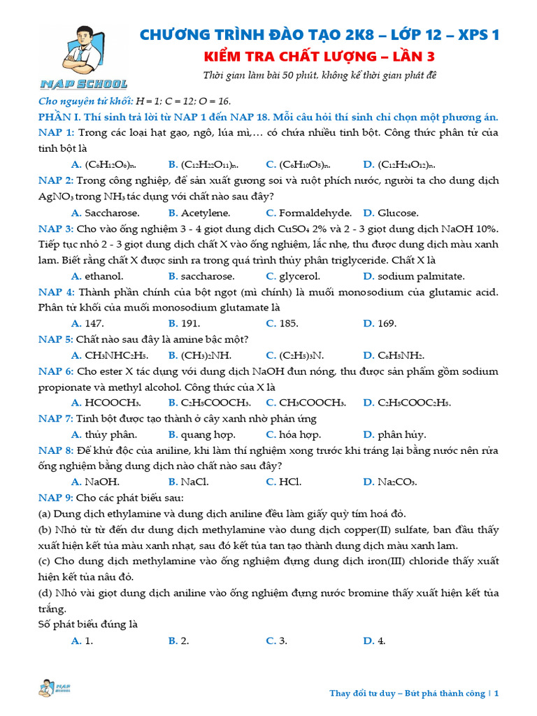 (Napschool) Thi KSCL Định Kì - Naper2K8 XPS - Lớp I - Lần 3 - Ngày 8.6.2025 | PDF