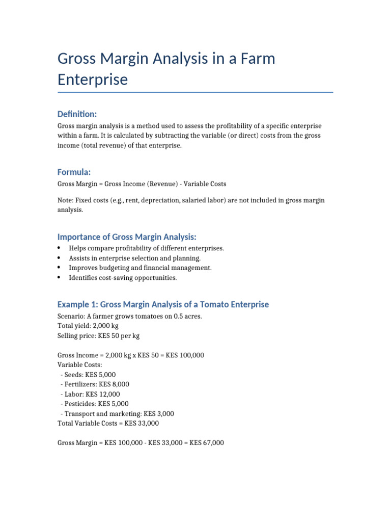 Gross Margin Analysis Farm Enterprise Notes | PDF