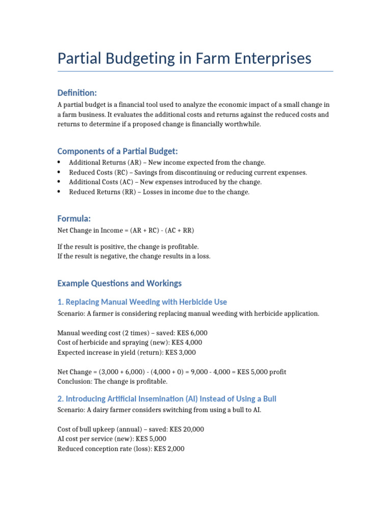 Partial Budgeting Farm Enterprise Notes | PDF