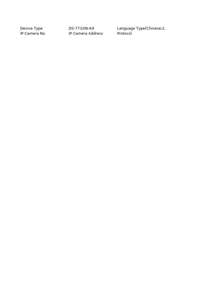 Device Type DS-7732NI-K4 Language Type (Chinese:2, IP Camera No IP ...