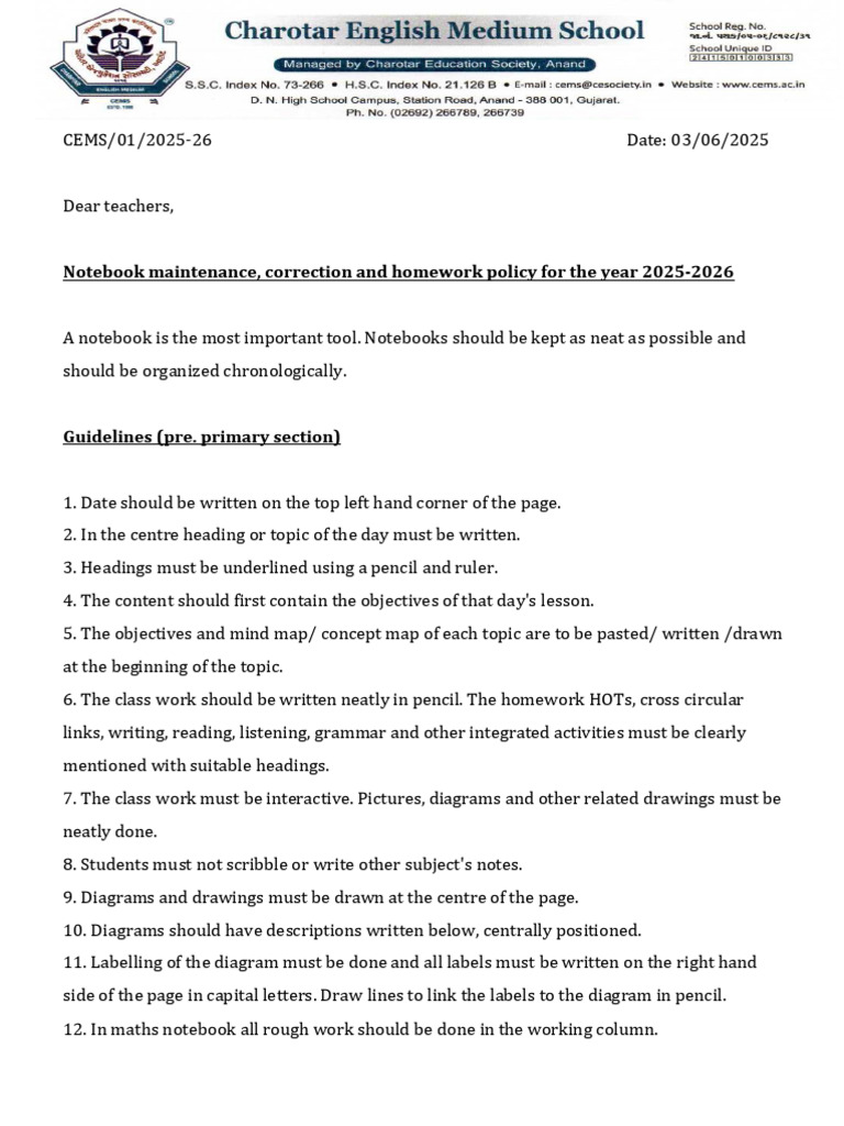 Notebook maintenance, correction and homework policy | PDF | Notebook | Teachers