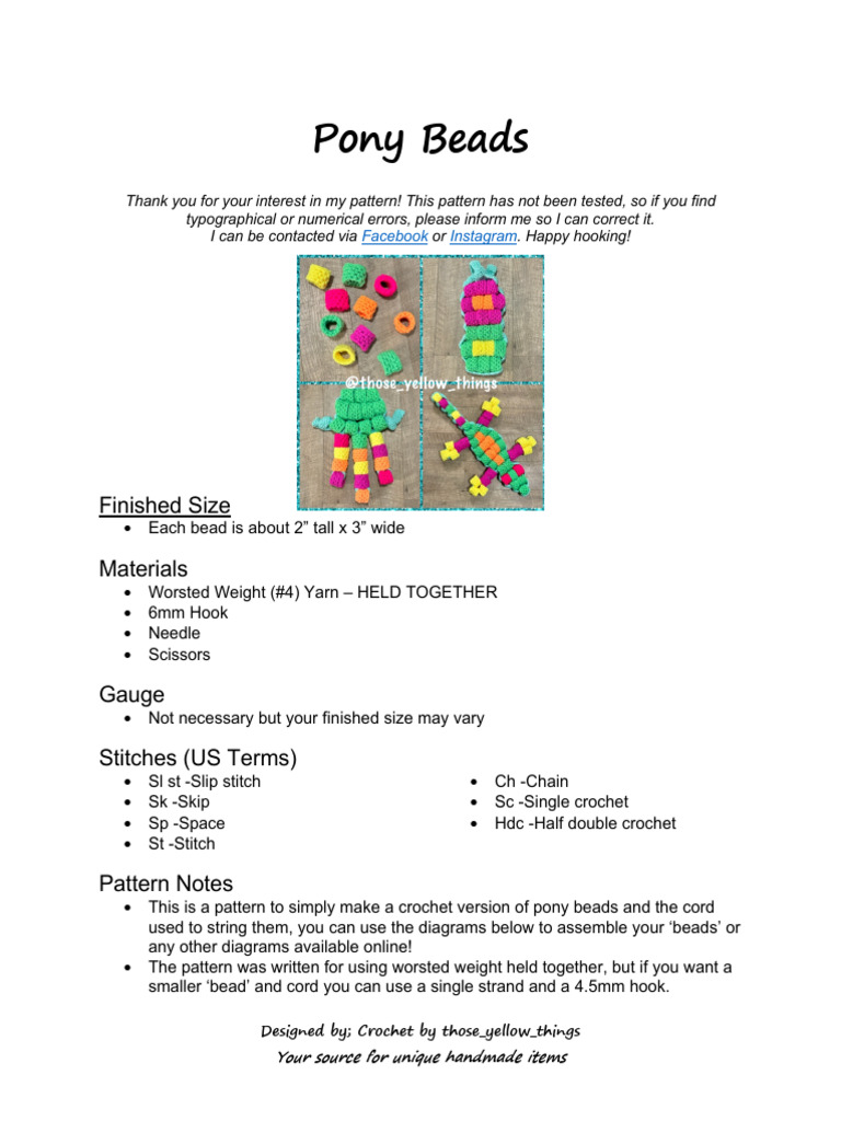 Crochet Pony Beads Pattern Guide | PDF | Crochet | Figured Fabrics