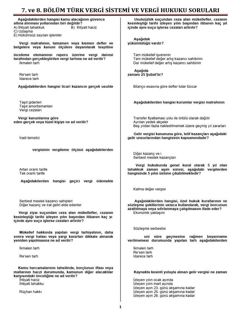 7. ve 8.Bölüm TVS ve VEH Soruları (1) | PDF