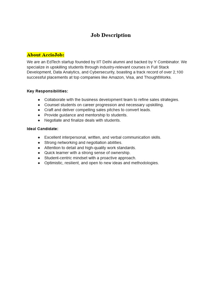 Job Description - Sales Associate | PDF