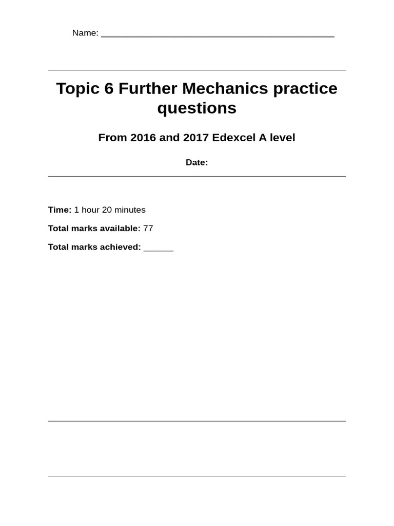 6 Further Mechanics Practice Questions From 2016 and 2017 | PDF ...
